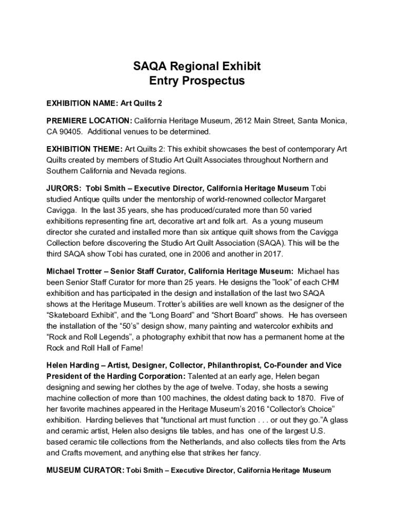 Fillable Online SAQA Regional Exhibit Entry Prospectus Fax Email Print ...