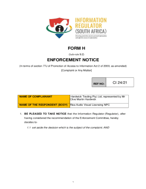 Fillable Online FORM H ENFORCEMENT NOTICE Fax Email Print - pdfFiller