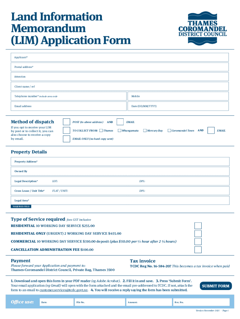 Fillable Online Application for Land Information Memorandum Fax Email ...