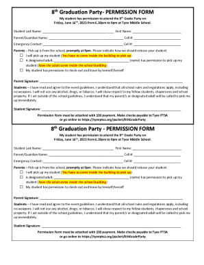 Fillable Online 8th Graduation Party- PERMISSION FORM Fax Email Print ...