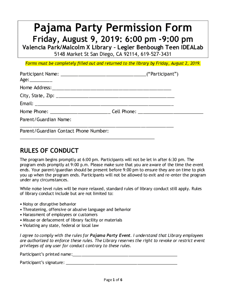 Fillable Online Pajama Party Permission Form Fax Email Print - pdfFiller