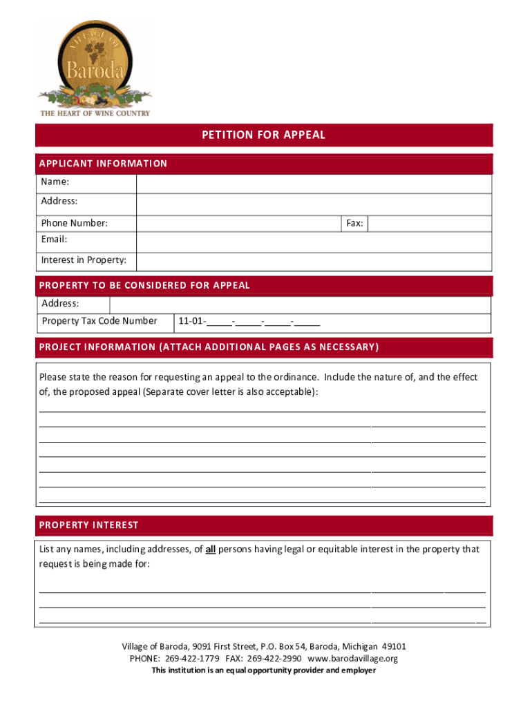 Fillable Online SAMPLE FOR NOTICE AND PETITION OF APPEAL Fax Email ...
