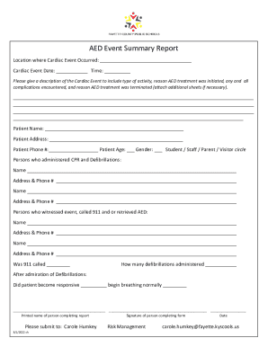 Fillable Online Maryland Facility AED Report Form for Cardiac Arrests ...