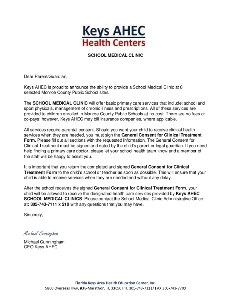 Fillable Online School Health Primary Care Clinic Keys AHEC... Fax Email Print - pdfFiller