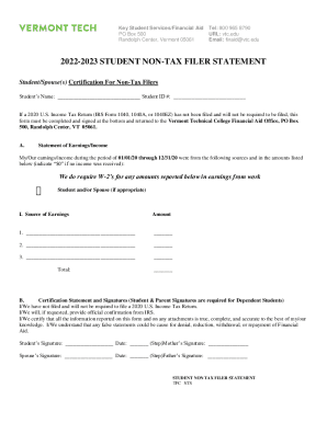 Fillable Online 2022-2023 STUDENT NON-TAX FILER STATEMENT Fax Email ...