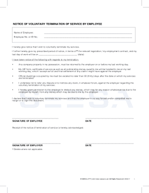 Fillable Online Notice of voluntary termination of service by employee ...
