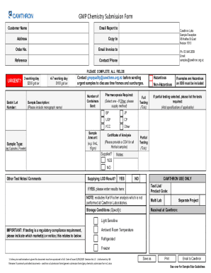 Fillable Online GMP Chemistry Submission Form. Submission form for GMP ...