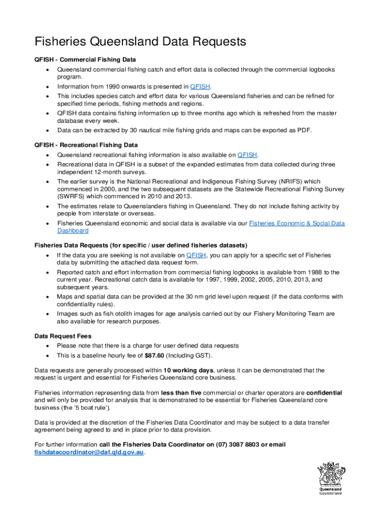 Fillable Online Fisheries Queensland data request form. Fisheries ...