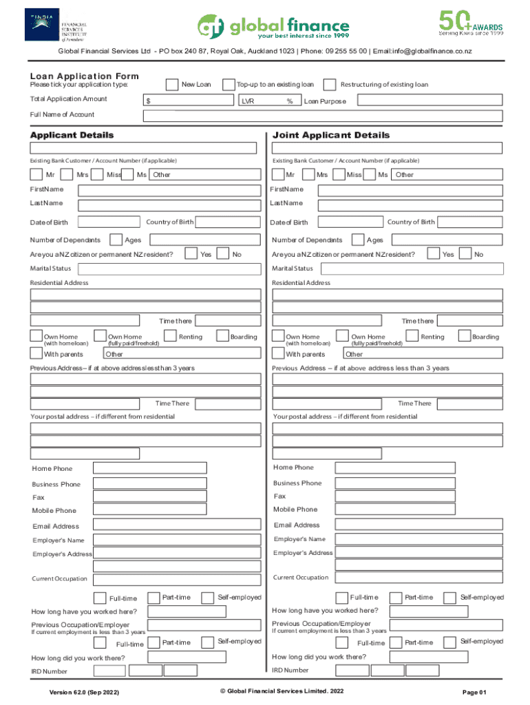 Fillable Online Loan Application Form Applicant Details Joint ... - Global Finance Fax Email ...