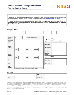 Fillable Online niis qld gov Vendor creation / change request form (for ...