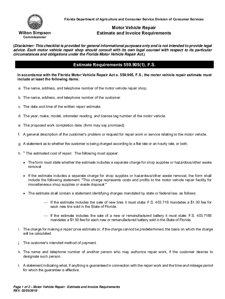 Fillable Online How is repair work authorized? / Motor Vehicle Repair ...