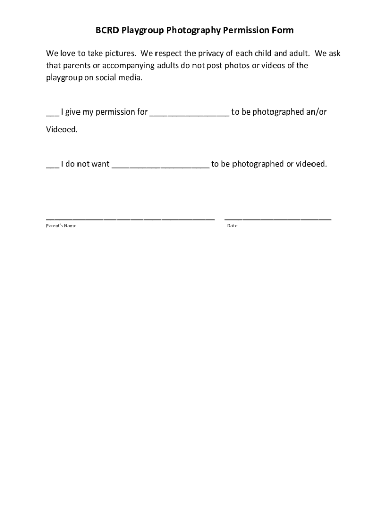 Fillable Online BCRD Playgroup Photography Permission Form Fax Email Print - pdfFiller