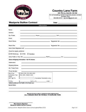Fillable Online Westporte Stallion Service Contract (updated March 2022 ...