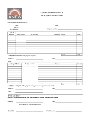 Fillable Online Expense Reimbursement & Participant Approval Form Fax ...