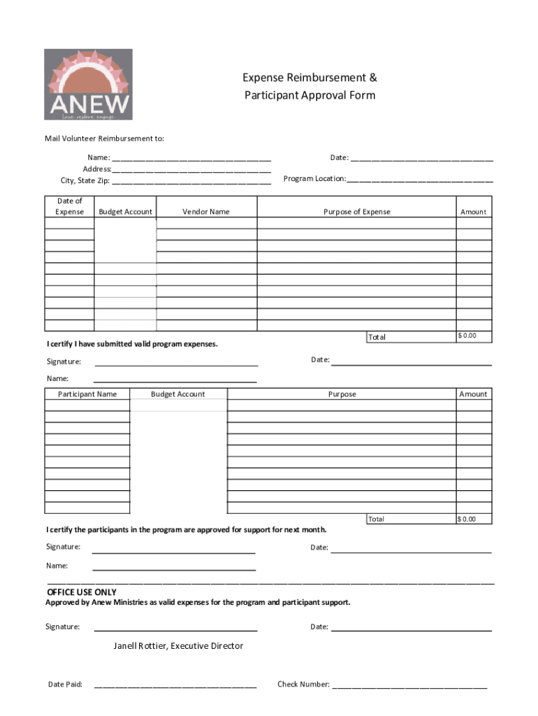 Fillable Online Expense Reimbursement & Participant Approval Form Fax ...