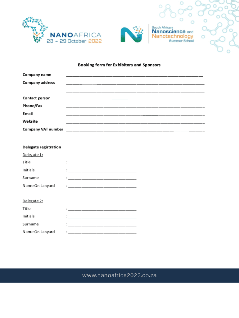 Fillable Online Booking form for Exhibitors and Sponsors Fax Email Print - pdfFiller