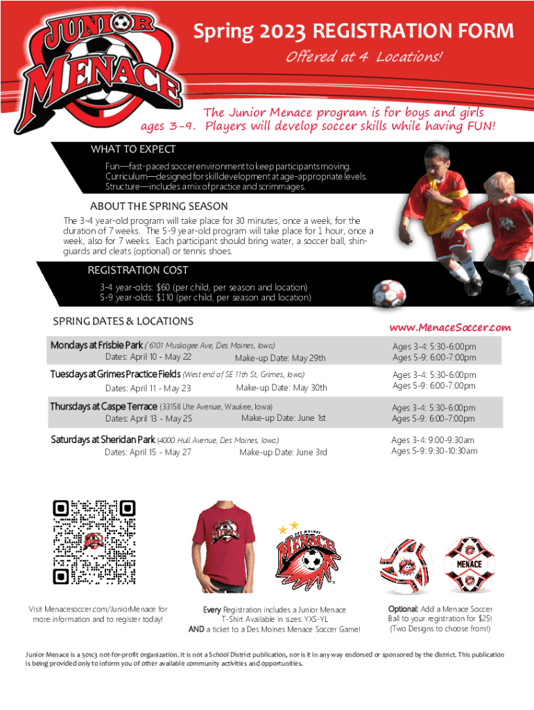 Fillable Online Registration for Spring Junior Menace Soccer Fax Email ...