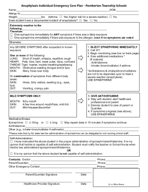 Fillable Online Anaphylaxis Emergency Care Plan 6-9-22 Fax Email Print ...