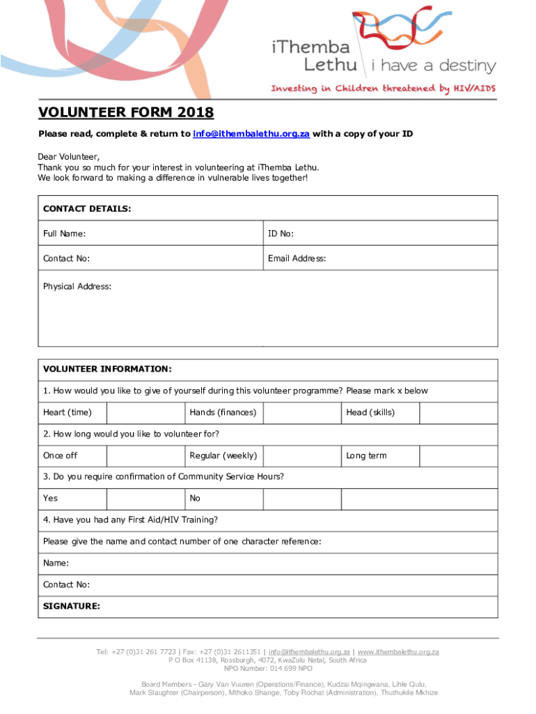 Fillable Online VOLUNTEER APPLICATION DATE Fax Email Print - pdfFiller