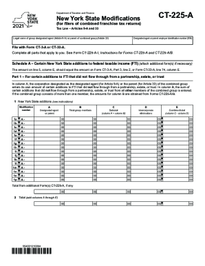 Fillable Online New York Form CT-225-A (New York State Modifications ...