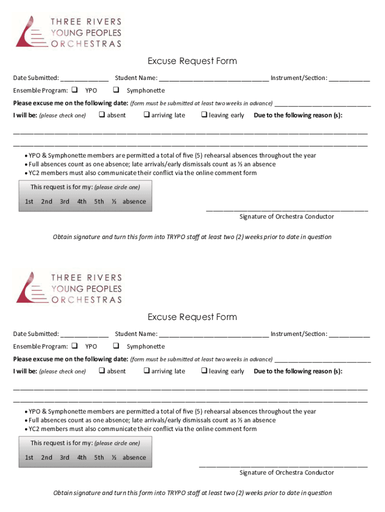 Fillable Online Excuse Request Form Fax Email Print - pdfFiller