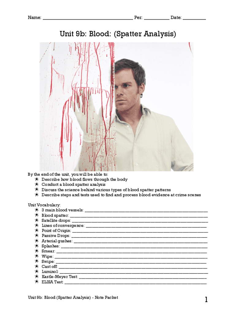 Fillable Online Unit 9b: Blood (Spatter Analysis) - Note Packet Fax ...