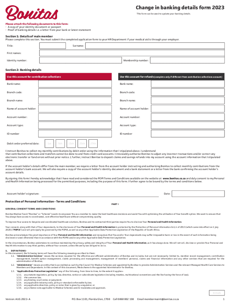 Fillable Online Change in banking details form 2023 Fax Email Print ...