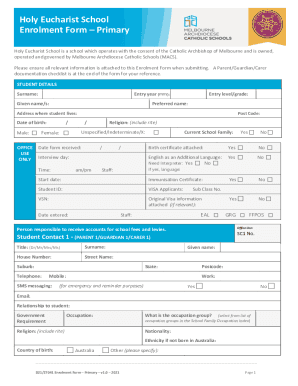 Fillable Online Holy Eucharist School Enrolment FormPrimary Fax Email Print - pdfFiller
