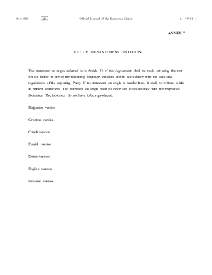 Fillable Online trade ec europa annex 7: text of the statement of origin Fax Email Print - pdfFiller