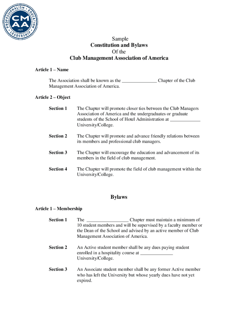 Fillable Online Sample Constitution and Bylaws Of the ... Fax Email Print - pdfFiller