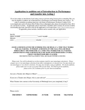Fillable Online Audition out of Introduction to Performance and into ...