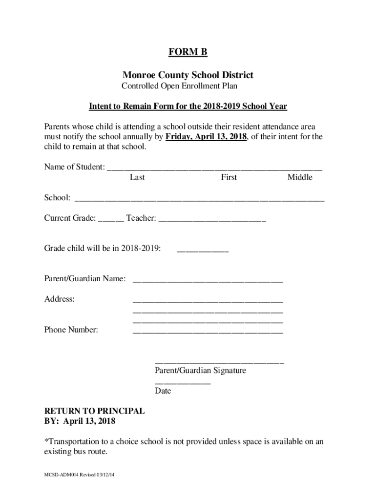 Fillable Online FORM B Monroe County School District Fax Email Print - pdfFiller
