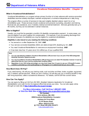 Fillable Online Chapter 31 Fact Sheet - Veteran Readiness and ...