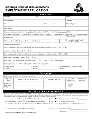 Fillable Online Morongo Band of Mission Indians - EMPLOYMENT ...