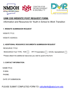 Fillable Online UNM CDD Website Post Request Form. Information and Resources for Youth in School ...