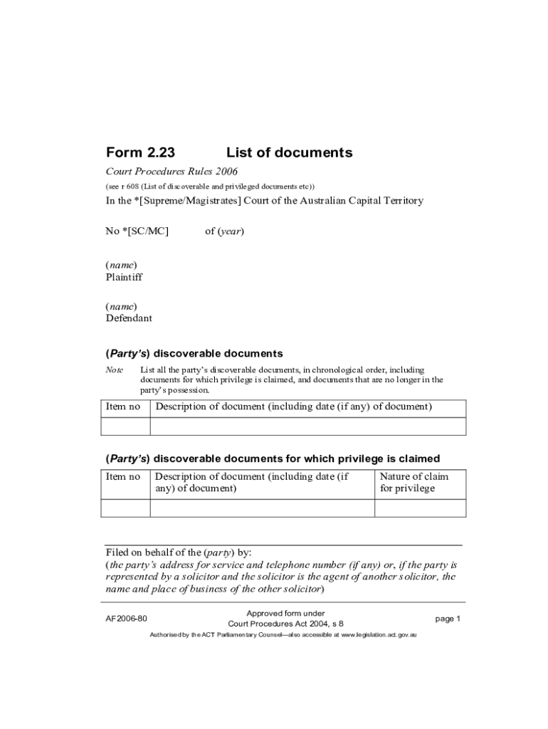 Fillable Online Form 2.23 List of documents Fax Email Print - pdfFiller