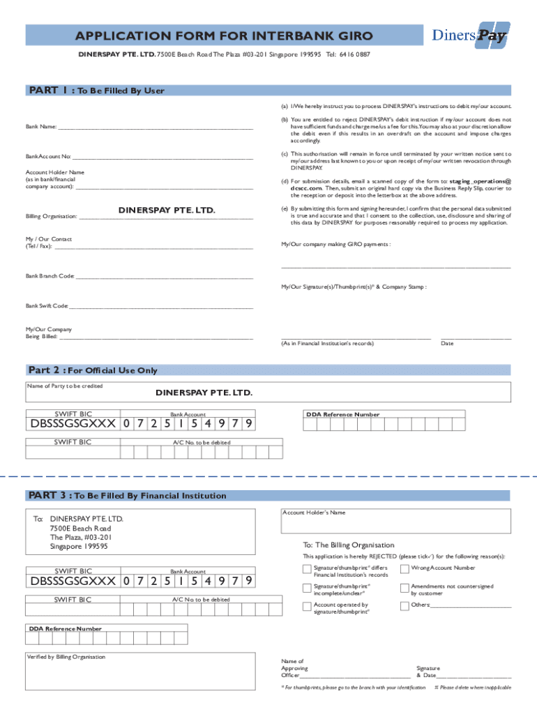 Fillable Online application form for interbank giro - Singapore ...