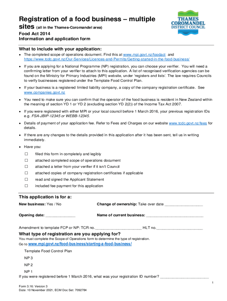 Fillable Online FA10MST New Multi-Site Template Food Control Plan ...