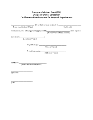 Fillable Online Certificate of Local Approval for Emergency Shelter Fax ...