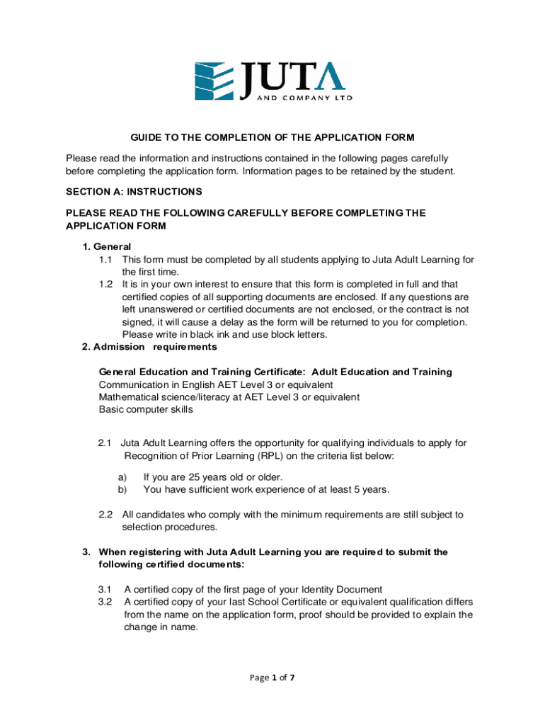Fillable Online juta co guide to the completion of the application form Fax Email Print - pdfFiller