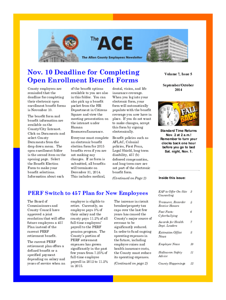 Fillable Online Nov. 10 Deadline for Completing Open Enrollment Benefit ...