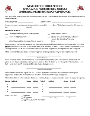 Fillable Online WEST HOLMES MIDDLE SCHOOL APPLICATION FOR ... Fax Email ...