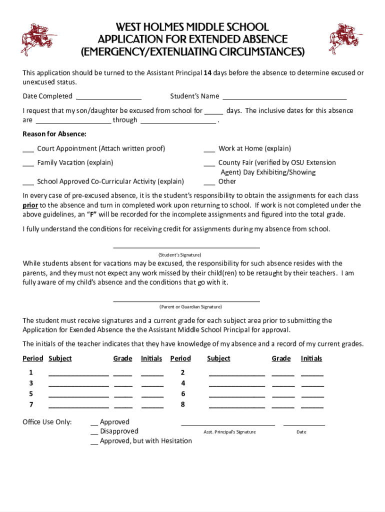Fillable Online WEST HOLMES MIDDLE SCHOOL APPLICATION FOR ... Fax Email ...