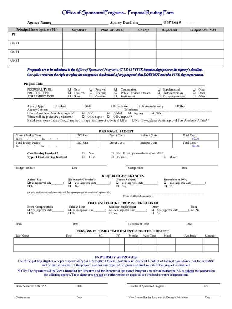Fillable Online proposal routes and approval form Fax Email Print ...