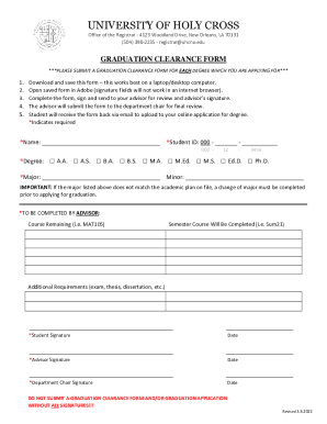 Fillable Online Graduation Clearance Form - New Orleans Fax Email Print ...