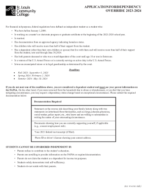 Fillable Online Application for Dependency Override 2023-2024 Fax Email ...