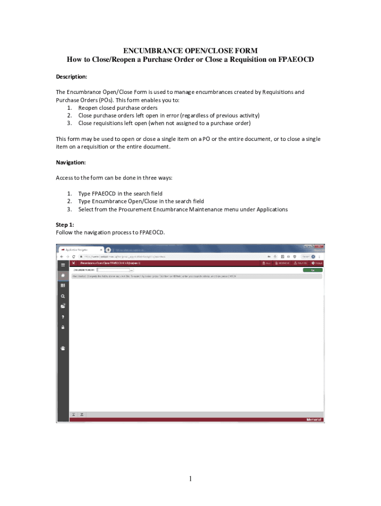 Fillable Online 1 ENCUMBRANCE OPEN/CLOSE FORM How to ... Fax Email ...