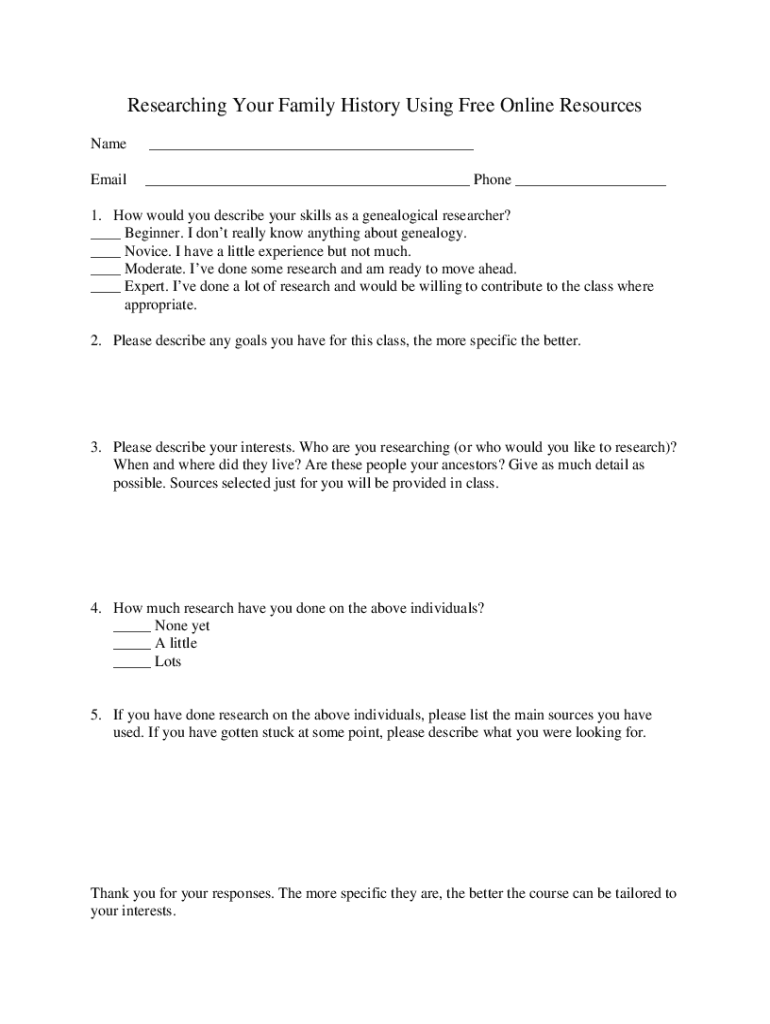 Fillable Online Researching Your Family History Info Form.docx Fax ...
