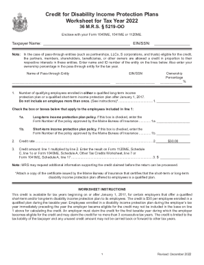 Fillable Online Credit for Disability Income Protection Plans Fax Email ...