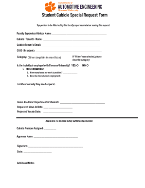 Fillable Online Student Cubicle Special Request Form Fax Email Print ...